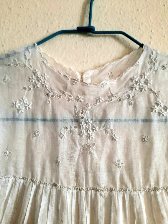 Vintage Little Girl Semi Sheer, Muslin Dress with Del… - Gem