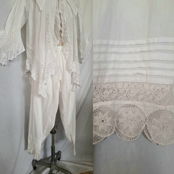 Antique Victorian Edwardian Long Cotton Split Leggs O… - Gem