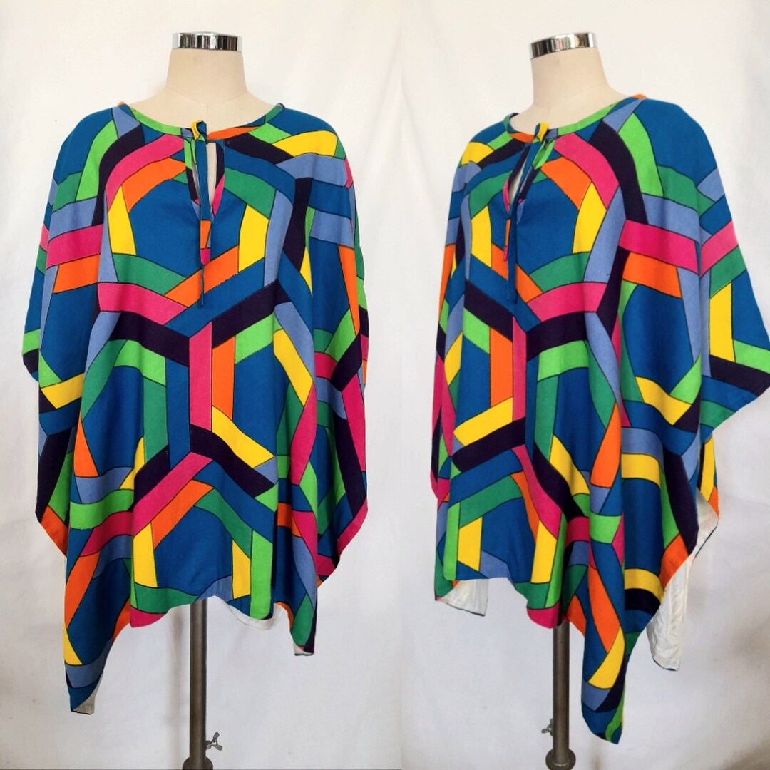 Vintage 60's Summer Poncho With Psychedelic Vibrant Colors and ...