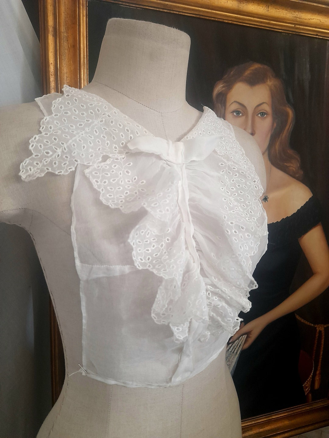 Early 20th Century Organza Plastron With Embroidery and Ruffle ...