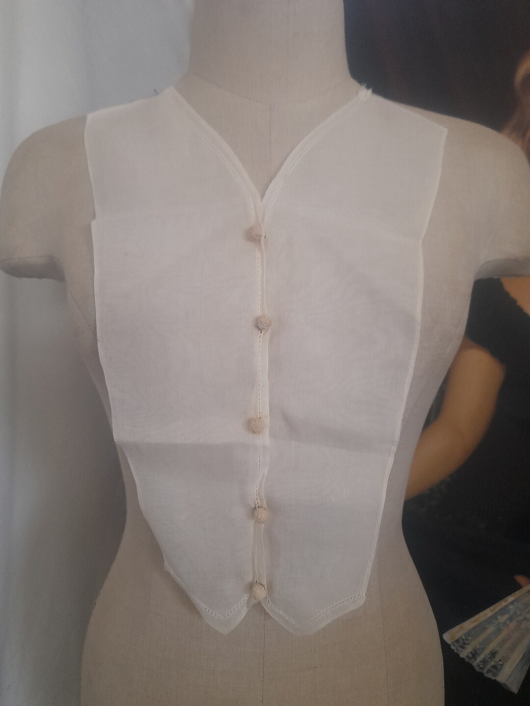 Early 20th Century Organza Plastron With V-neckline and Ajour Trim ...