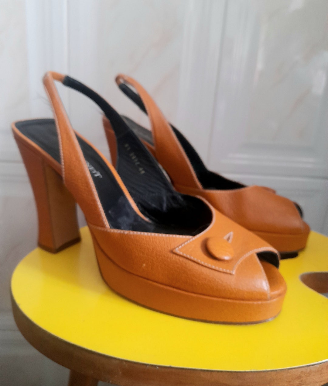 Vintage L.k.bennet Cognac Platform Shoes, Open Toe Shoes, High Heels ...