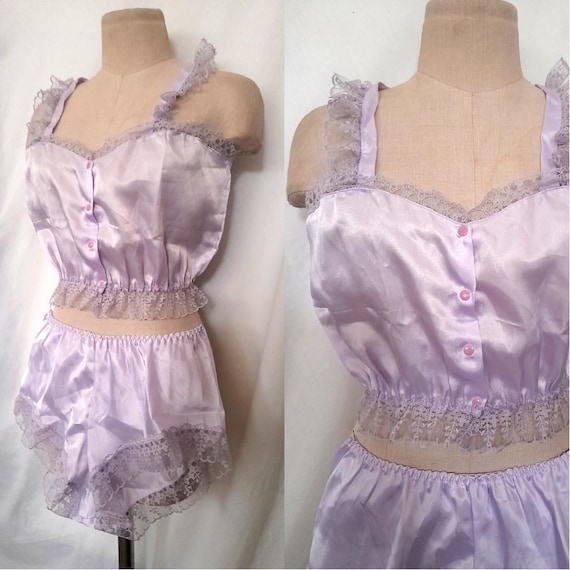 Vintage 80 s Satin and Lace Lolita Lingerie Set Lavanda Knickers and Top Set Etsy Canada