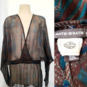 Early Y2K Antik Batik Sheer Silk Shirt Dress, Tunic, With Abstract ...