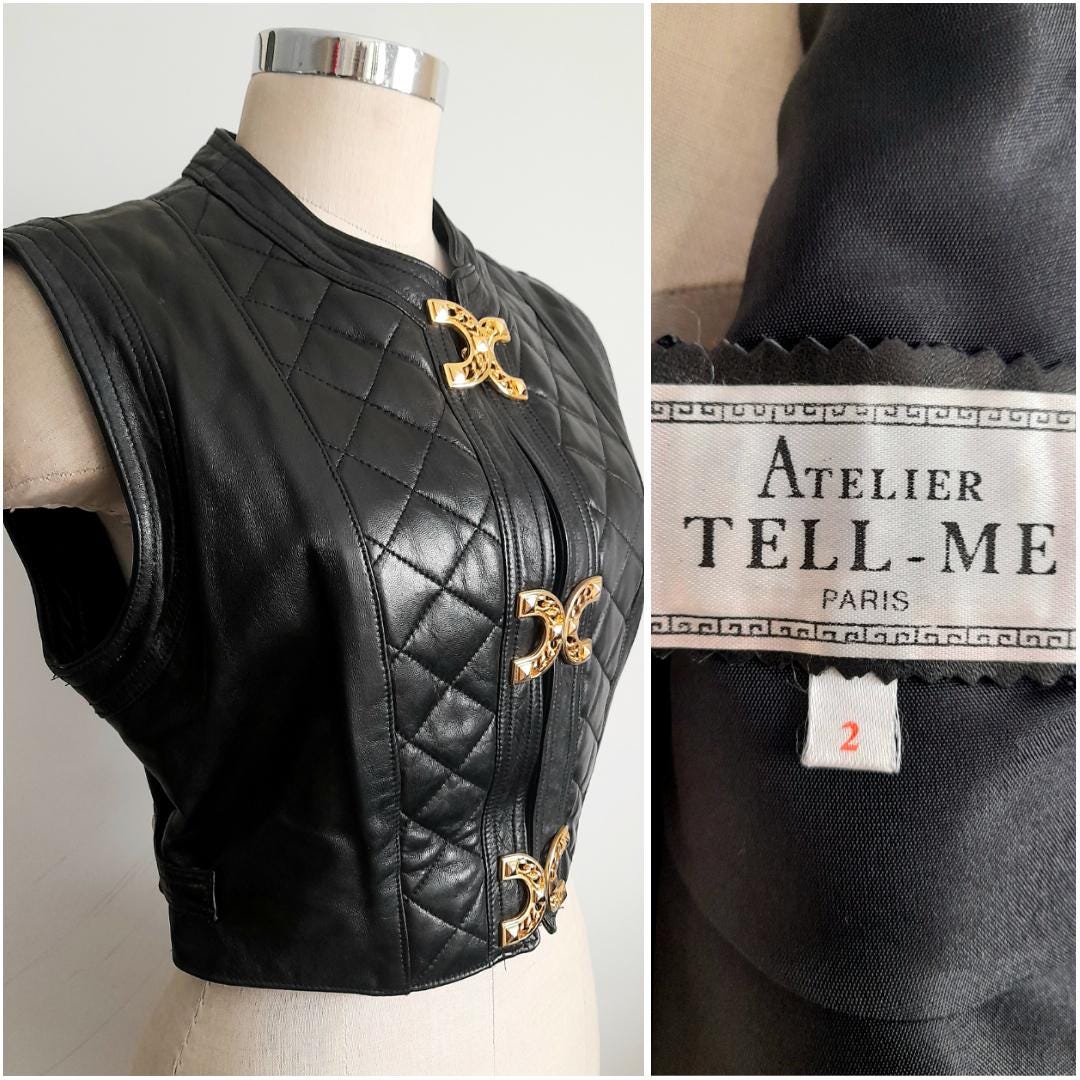 Vintage 90's Stylish Black Leather Vest With Golden Clasps by Atelier ...