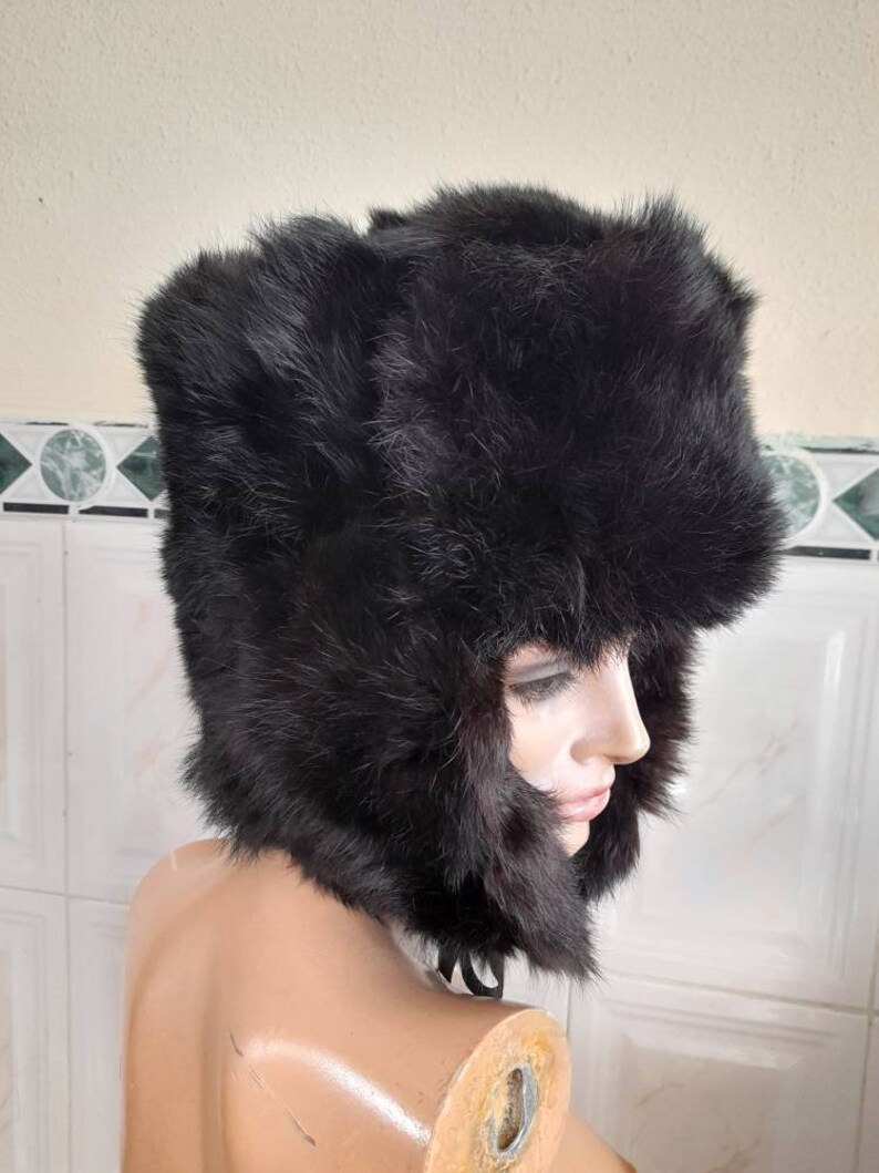 Vintage 60's Luxurious Black Fur Trapper Hat With Ear - Etsy