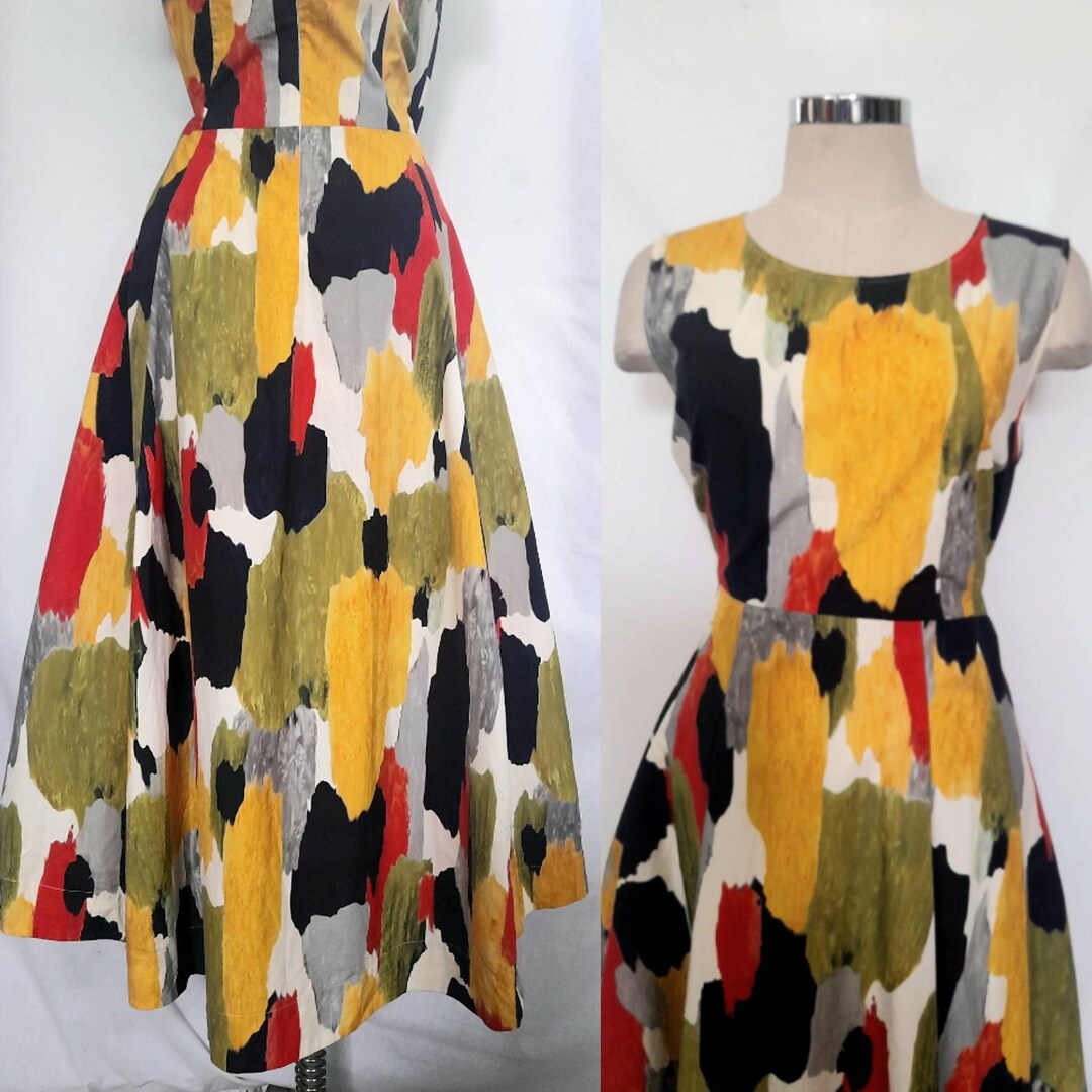 Vintage 90's Summer Dress With Abstract Multicolor Print, Flare Dress ...