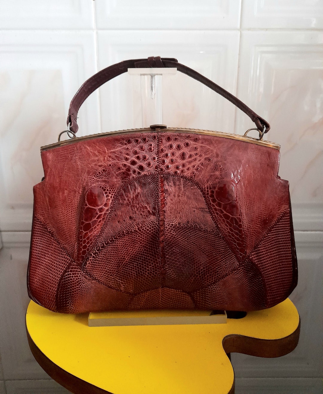 Vintage Striking 30's 40's Art Deco Lizard Skin Handbag, Purse With ...