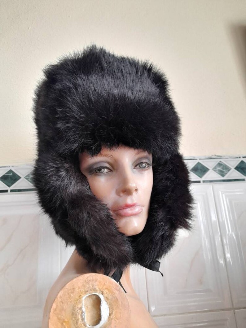 Vintage 60's Luxurious Black Fur Trapper Hat With Ear - Etsy