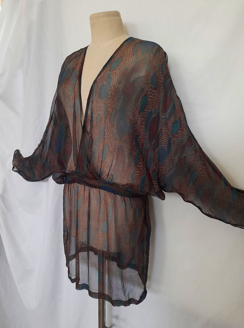 Early Y2K Antik Batik Sheer Silk Shirt Dress, Tunic, With Abstract ...