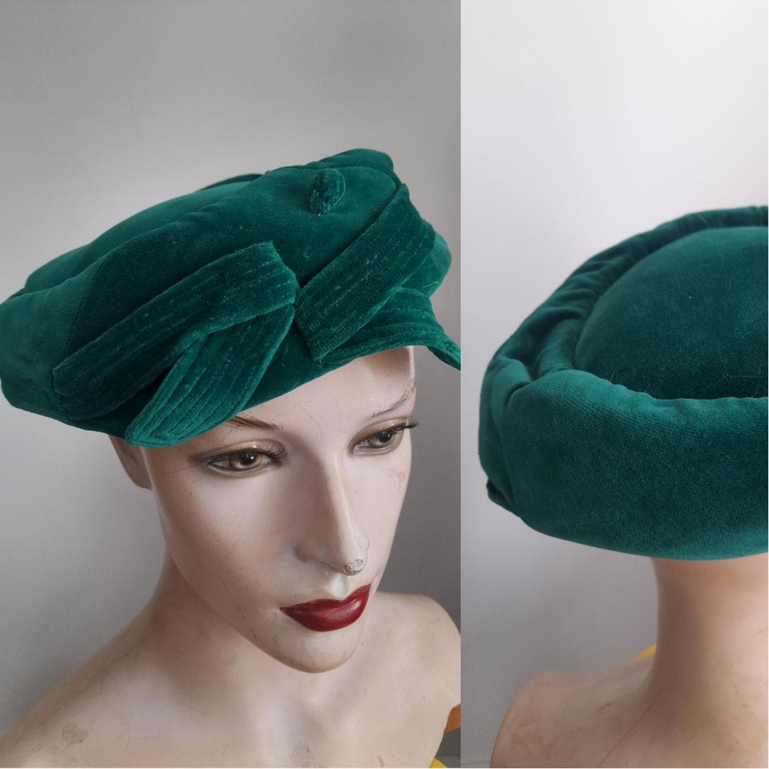 Vintage 50's Bright Green Velvet Top Hat With Front Decoration - Etsy