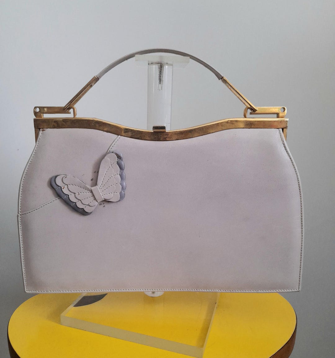 Vintage 70's Leather and Gold Tone Hardware Handbag, Top Handle Purse ...