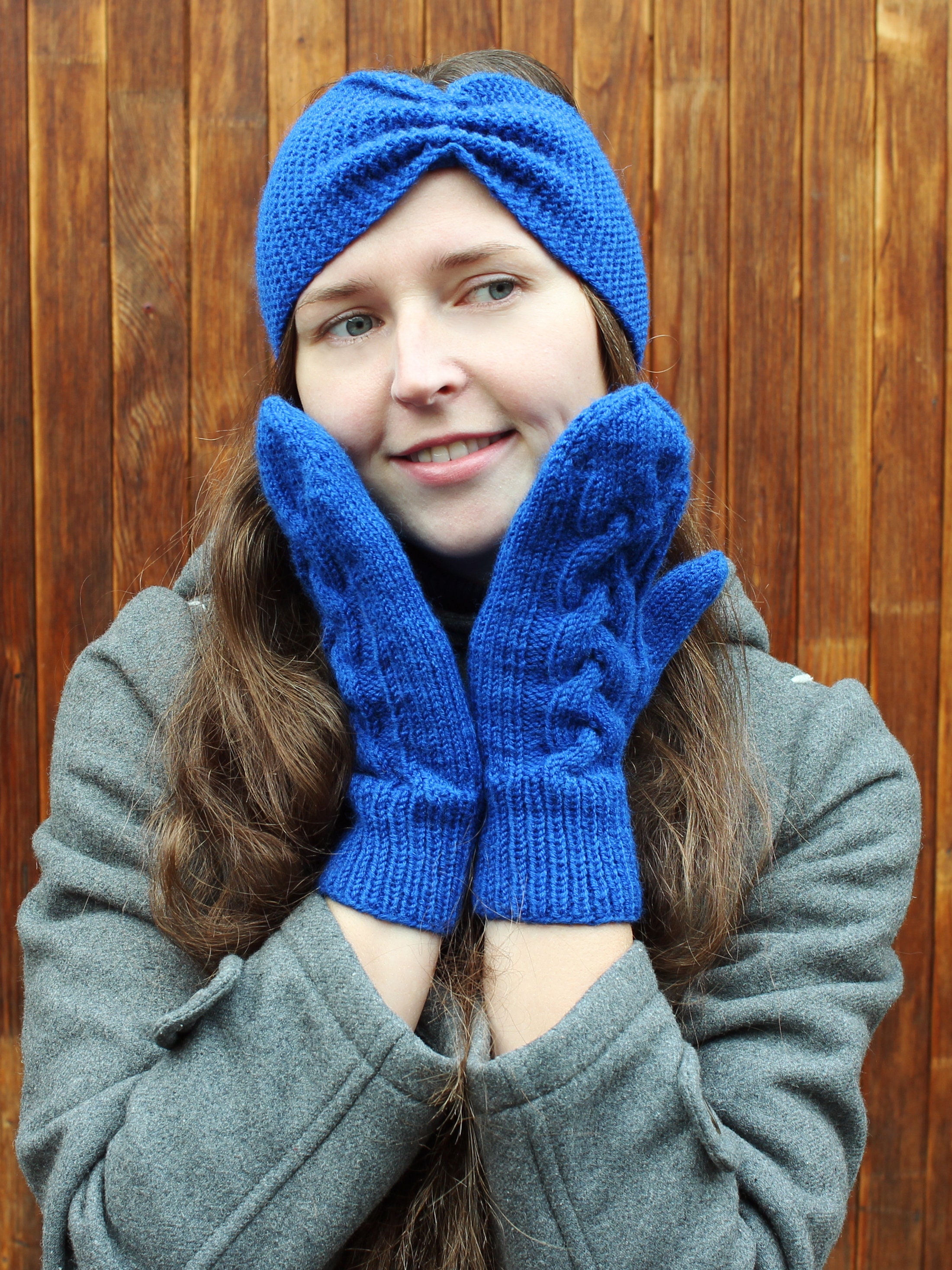 Royal Blue Cable Mittens Hand Knitted Mittens Winter Warm - Etsy