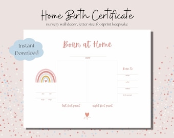 Vintage Style Birth Certificate for Home Birth, Keepsake With ...