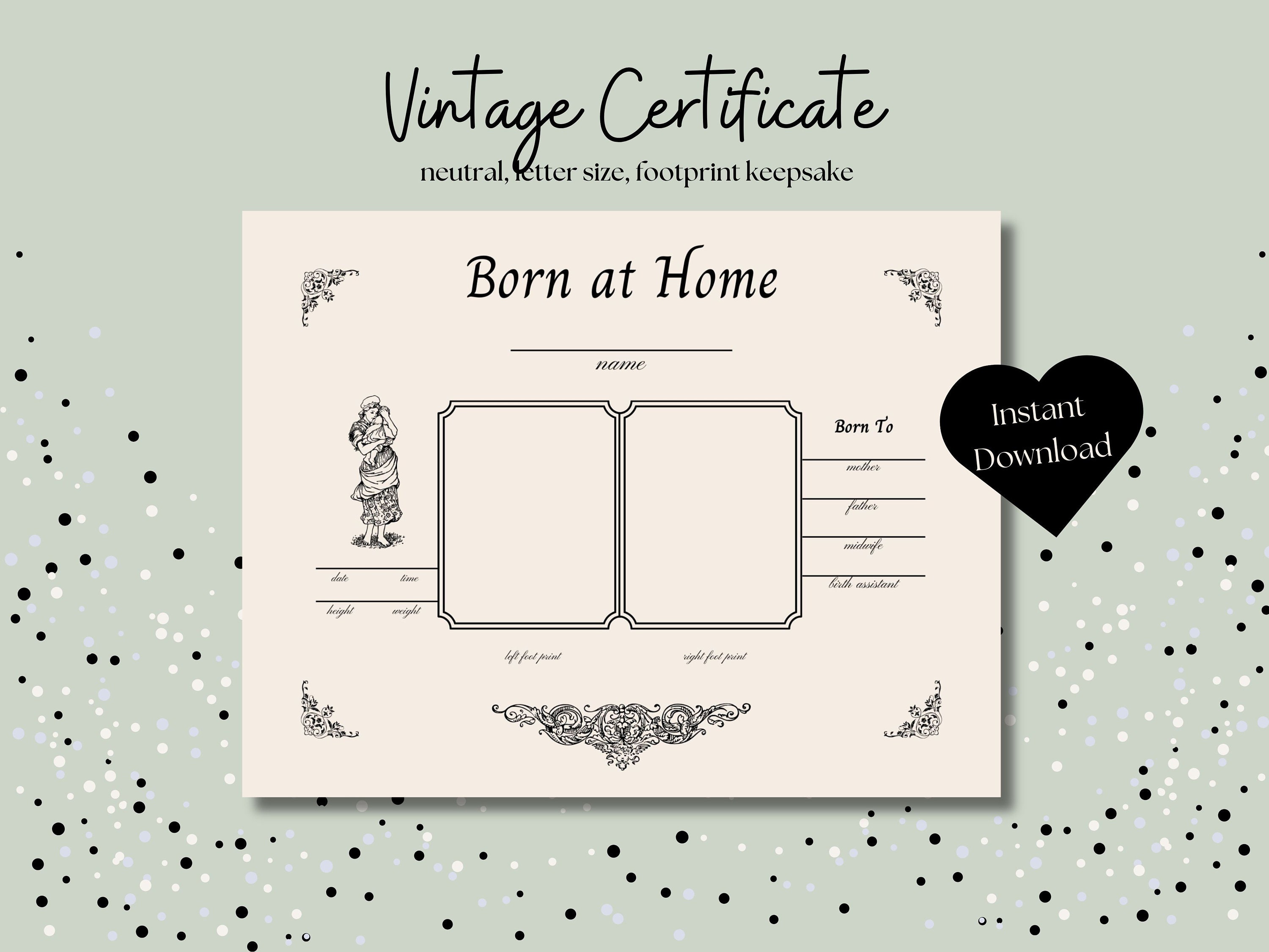 Vintage Style Birth Certificate for Home Birth, Keepsake With ...