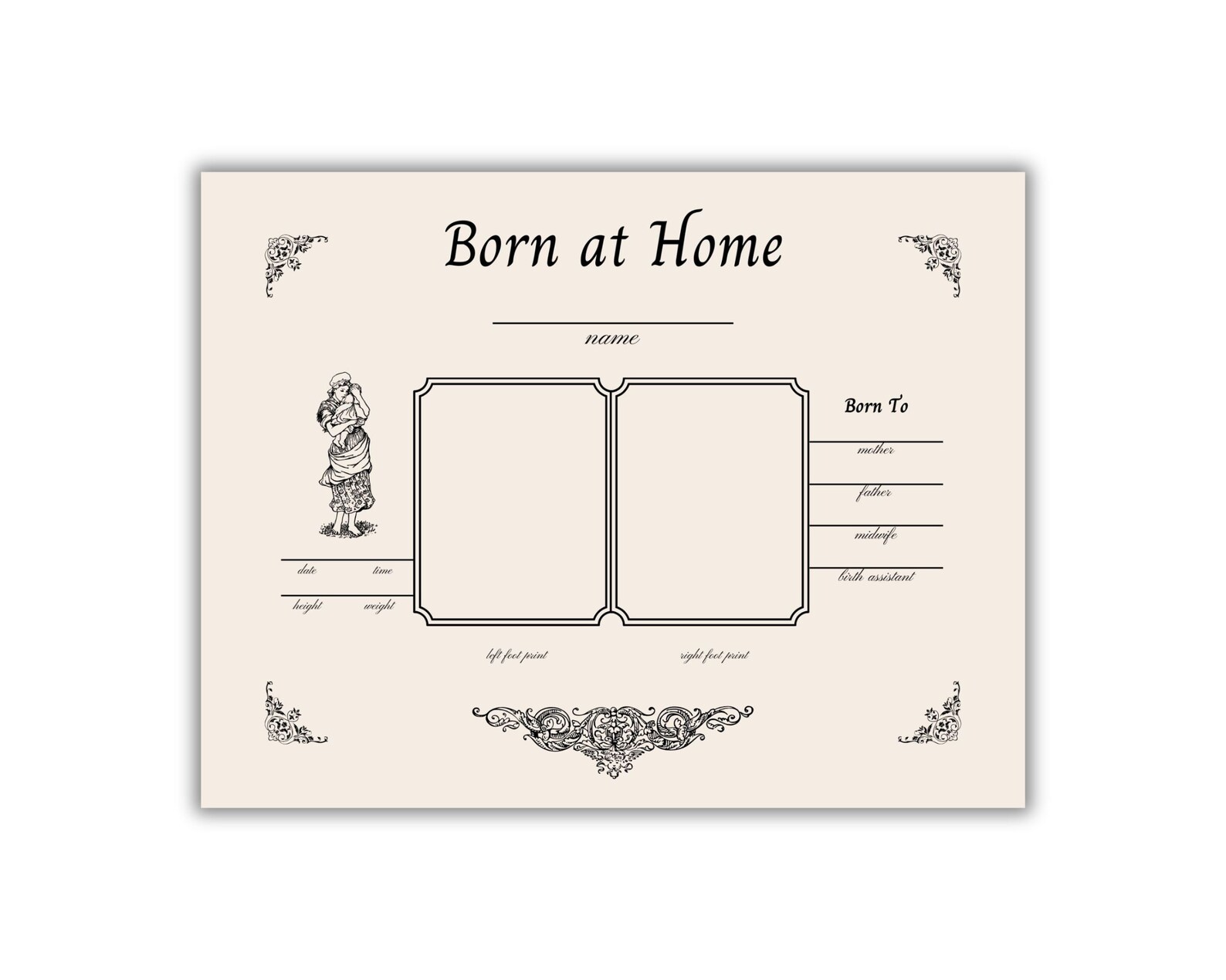 Vintage Style Birth Certificate for Home Birth, Keepsake With ...