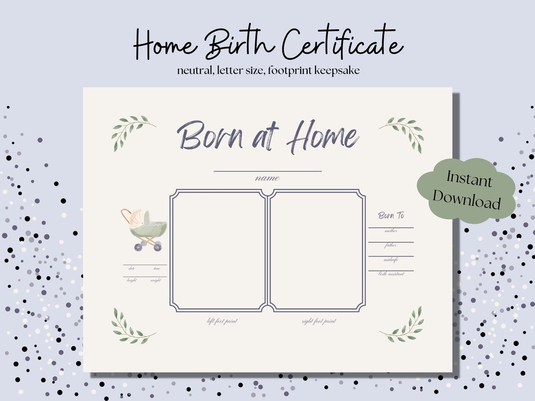 Home Birth Certificate, Keepsake With Footprints, Printable, Neutral ...