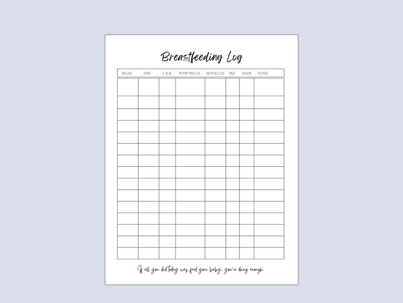 Printable Newborn Breastfeeding Log, Nursing Chart, Pumping Log, Baby ...