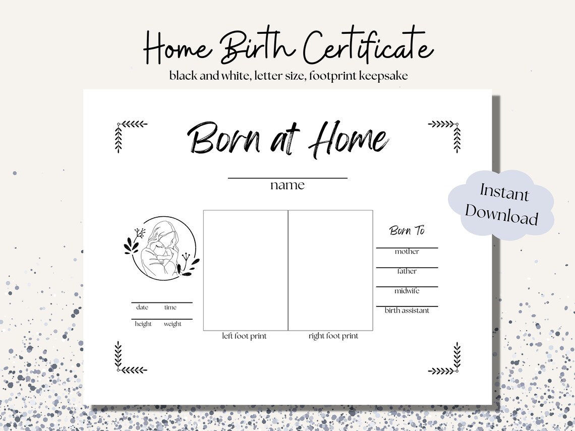 Printable Birth Certificate for Home Birth, Keepsake With Footprints or ...