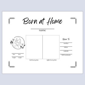Printable Birth Certificate for Home Birth, Keepsake With Footprints or ...