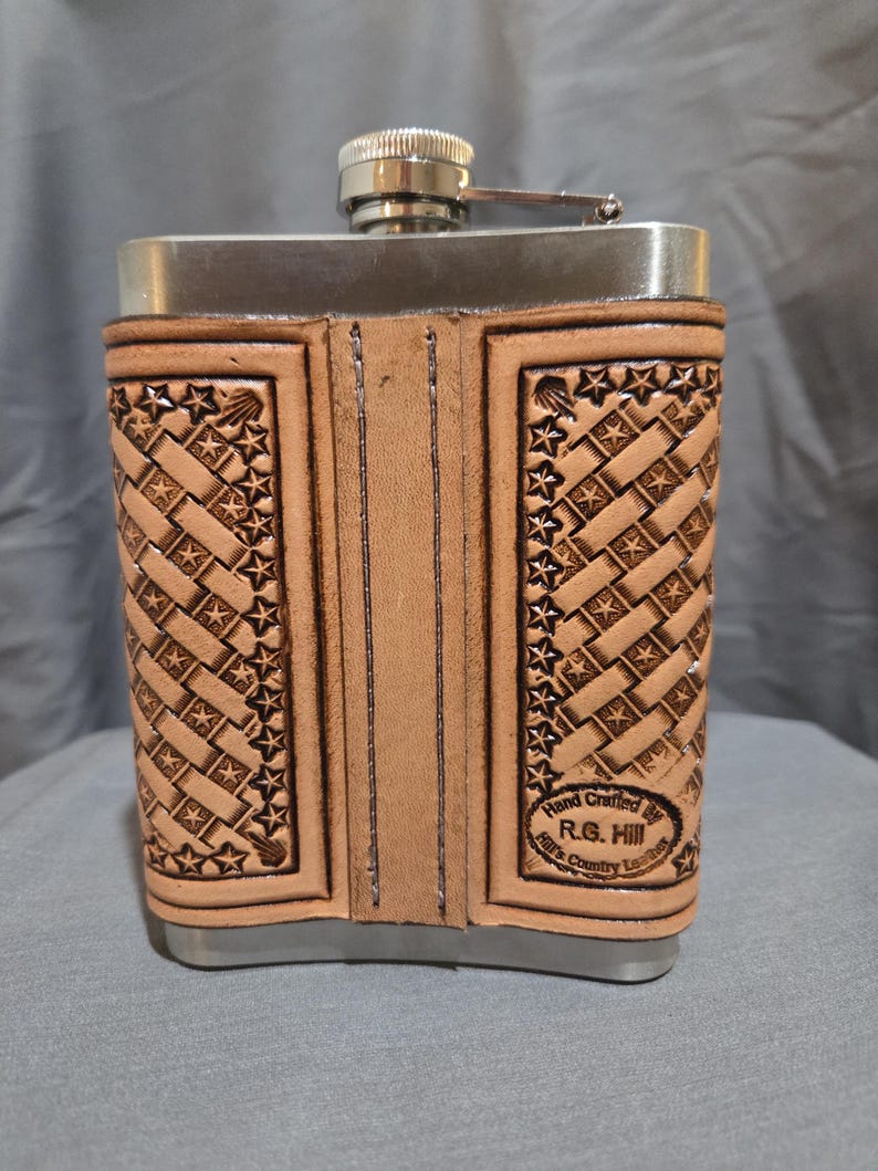 Stainless Flask With Hand Tooled Leather Wrap (8 Oz.) - Etsy