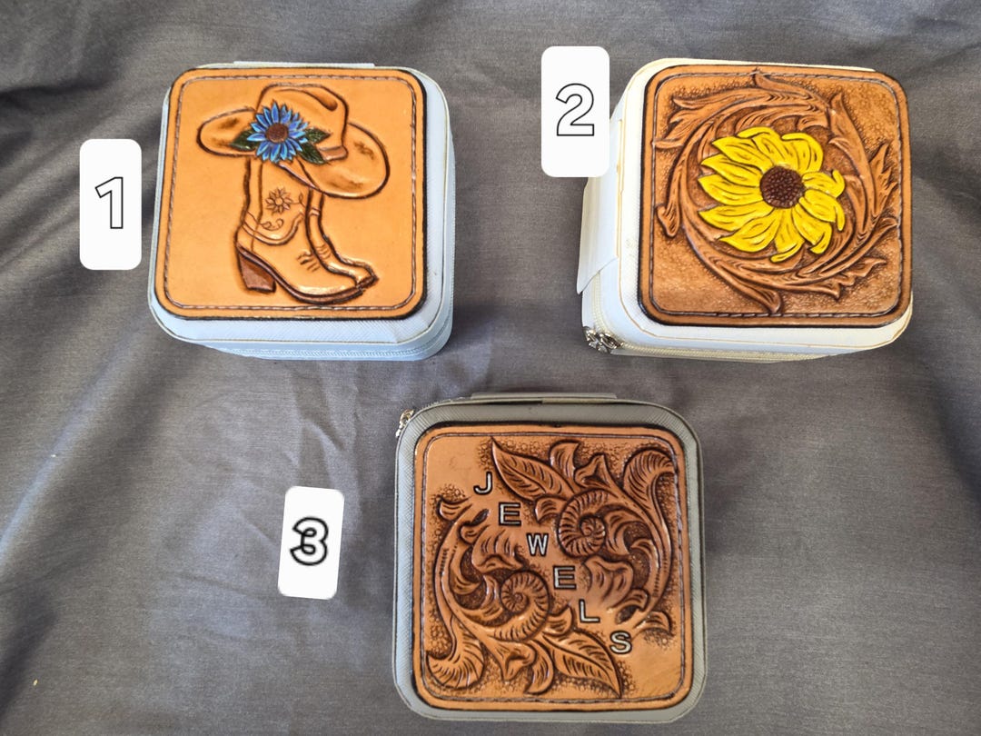 Small Jewelry Box W/ Hand Tooled Leather Topper - Etsy