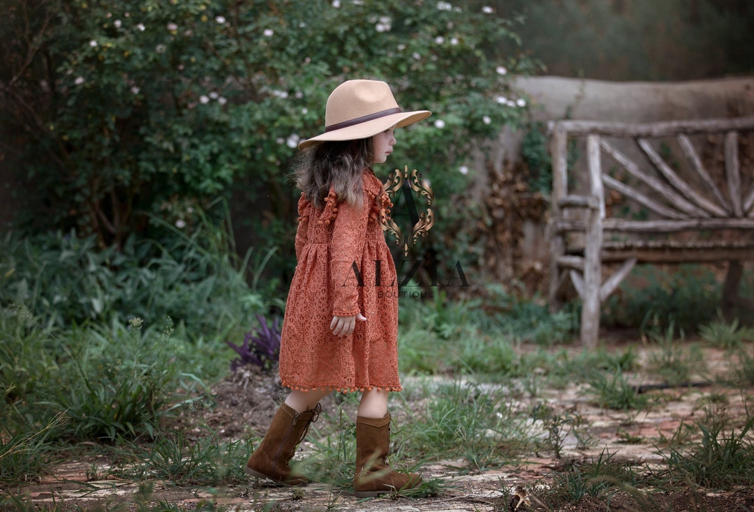 Terracotta Lace Dress: Copper Fall Outfit for Toddler Girls - Etsy