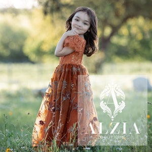 Burnt Orange Flower Girl Dress – Boho Lace Dress for Fall Weddings ...