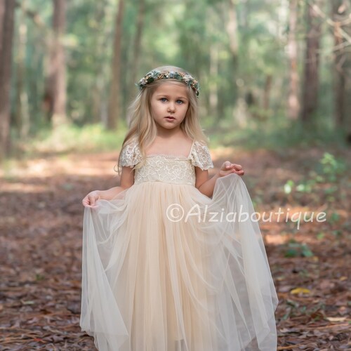 Lace Champagne Flower Girl Dress Tulle Flower Girl Dress Etsy