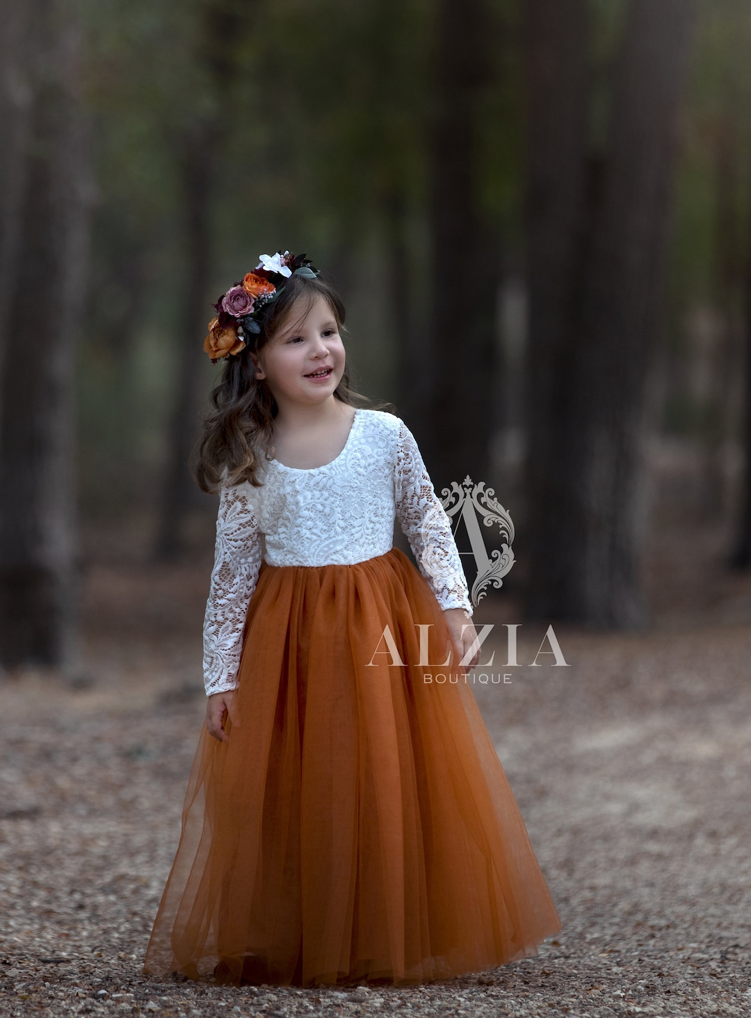 Burnt Orange Flower Girl Dress, Rust Flower Girl, Autumnal Boho Flower ...