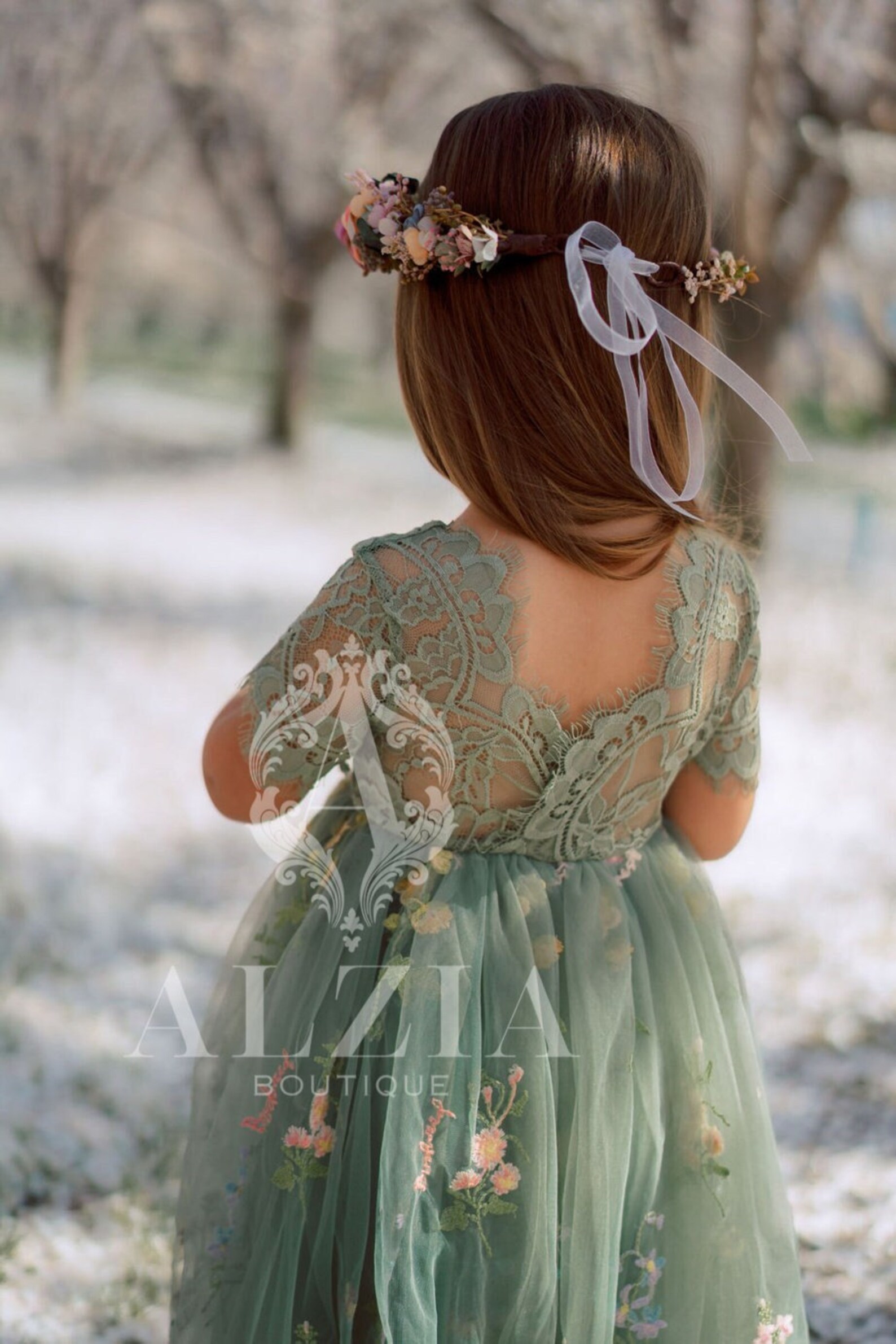 Floral Embroidered Tulle Flower Girl Dress Easter Girls Etsy Canada