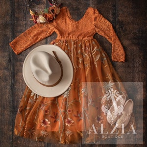Burnt Orange Flower Girl Dress – Boho Lace Dress for Fall Weddings ...