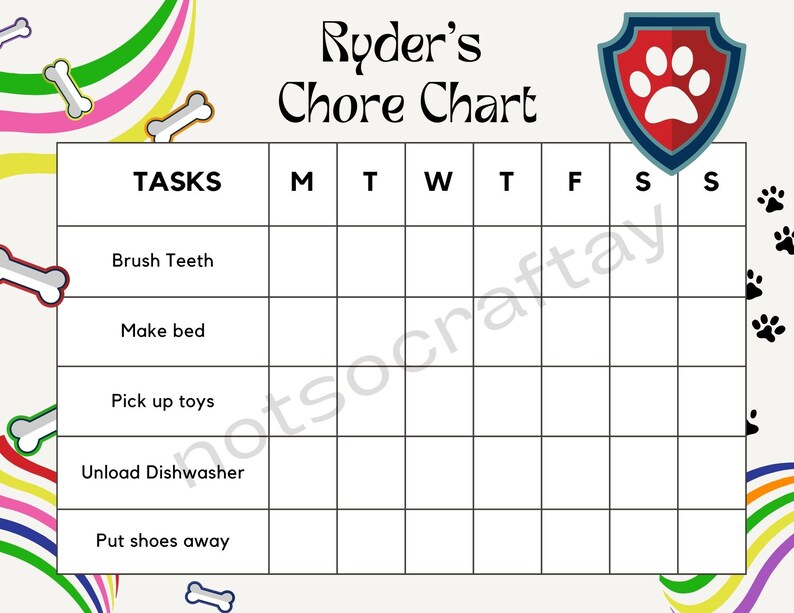 Pup Paw Themed Chore Chart for Children - Etsy