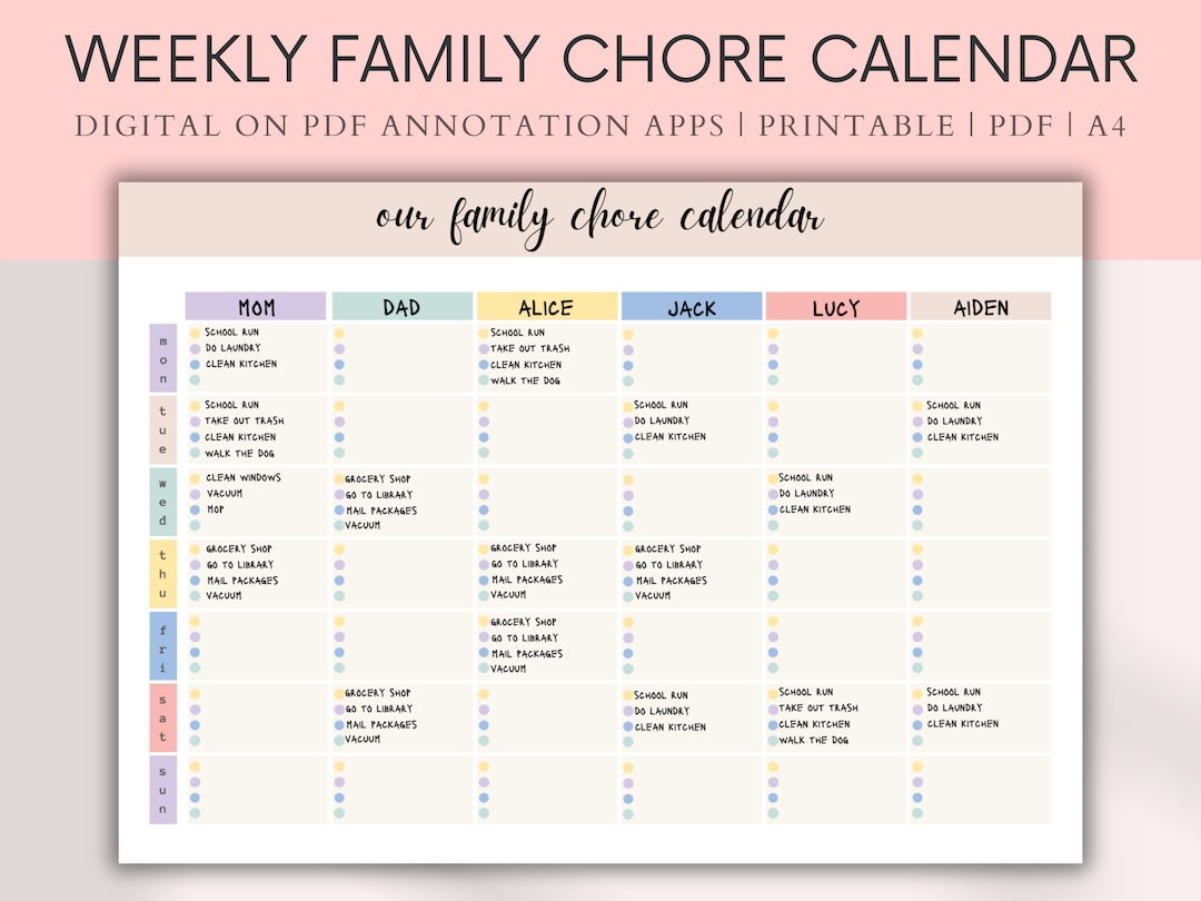 Family Chore Chart Printable Goodnotes Notability Family - Etsy Australia