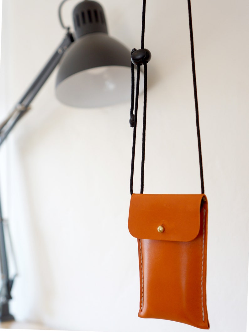 Orange Leather Neck Pouch Leather AirPod Pouch Full Grain Leather Neck ...