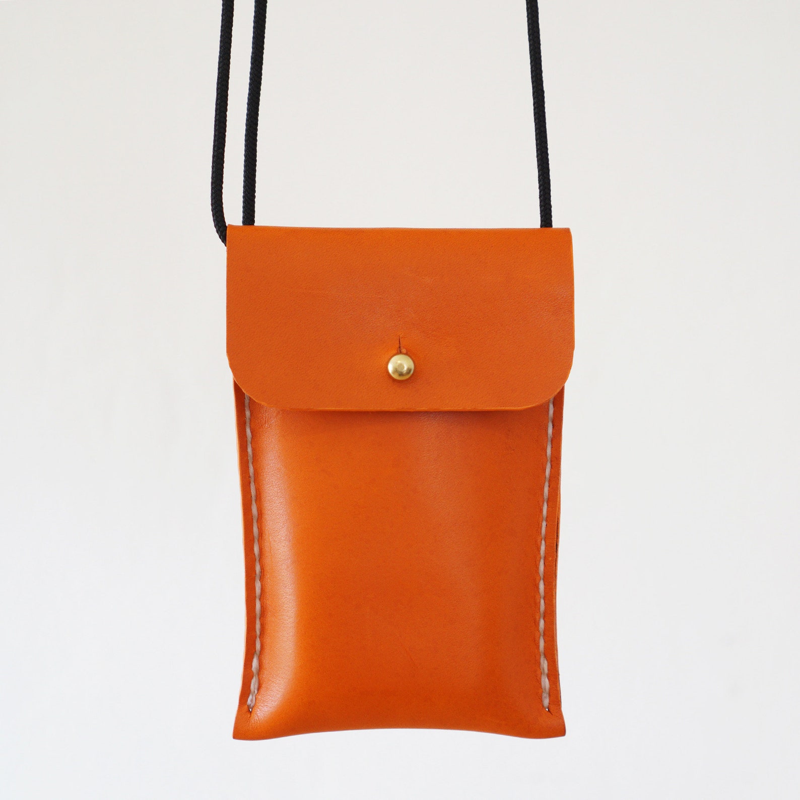 Orange Leather Neck Pouch Leather AirPod Pouch Full Grain Leather Neck ...
