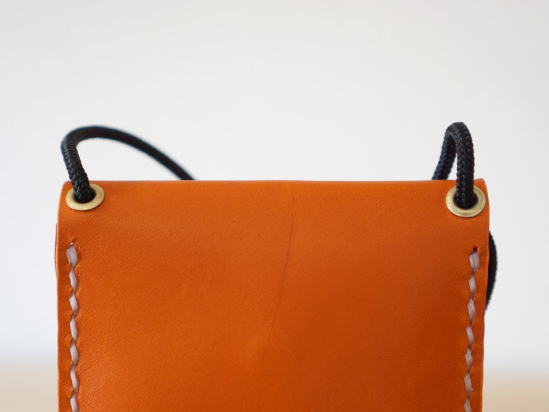 Orange Leather Neck Pouch Leather AirPod Pouch Full Grain Leather Neck ...