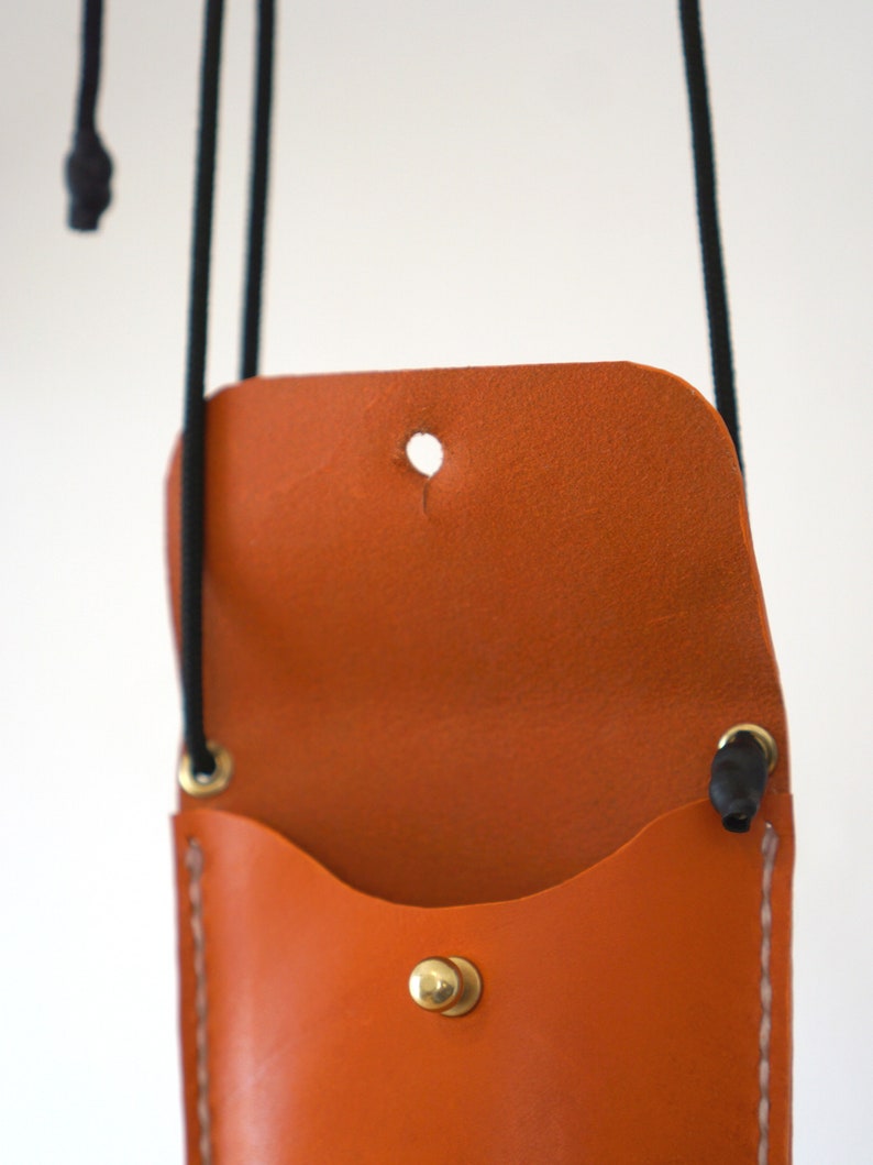Orange Leather Neck Pouch Leather AirPod Pouch Full Grain Leather Neck ...