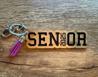 BLOCK Text Senior Keychain Wooden School Colors Graduation Gift - Etsy