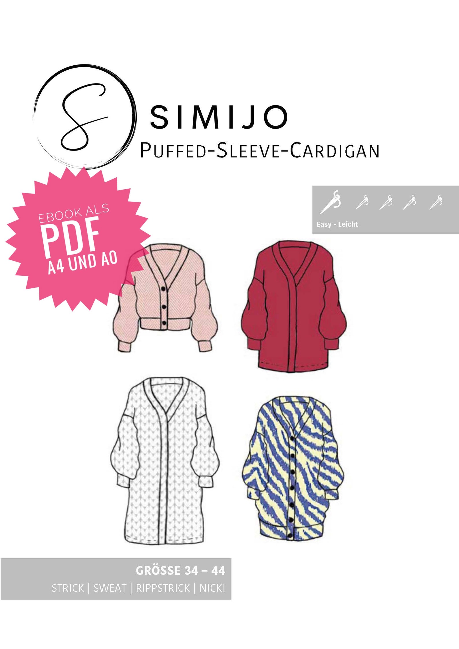 Puffed Sleeve Cardigan by SIMIJO Ebook Cardigan Sewing Pattern PDF A4 & A0 to Print Out Yourself ...