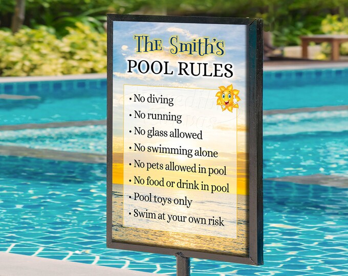 Family Pool Rules Sign Personalized, Custom Pool Rules Sign, Pool Rules ...
