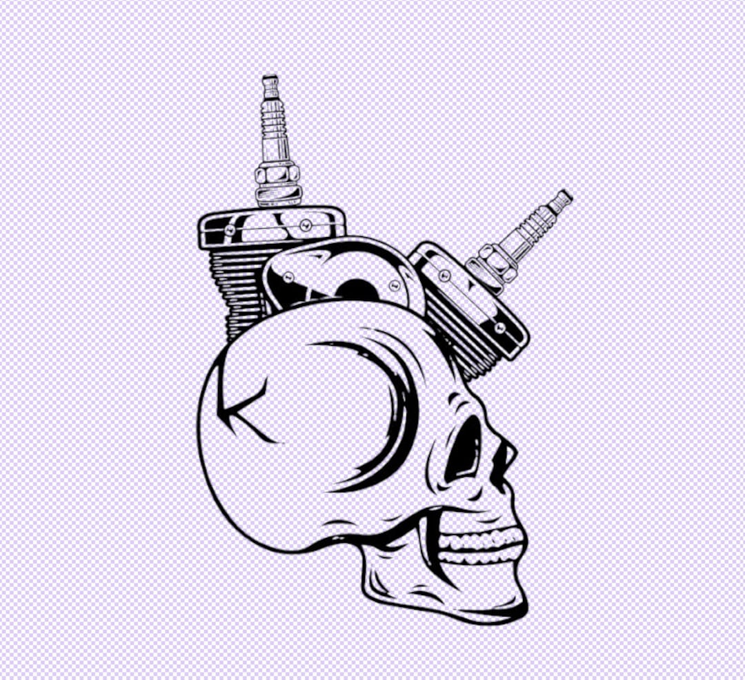 Motor Skull Gear Head Skull SVG Download Cut File, Piston Sparkplug Svg ...