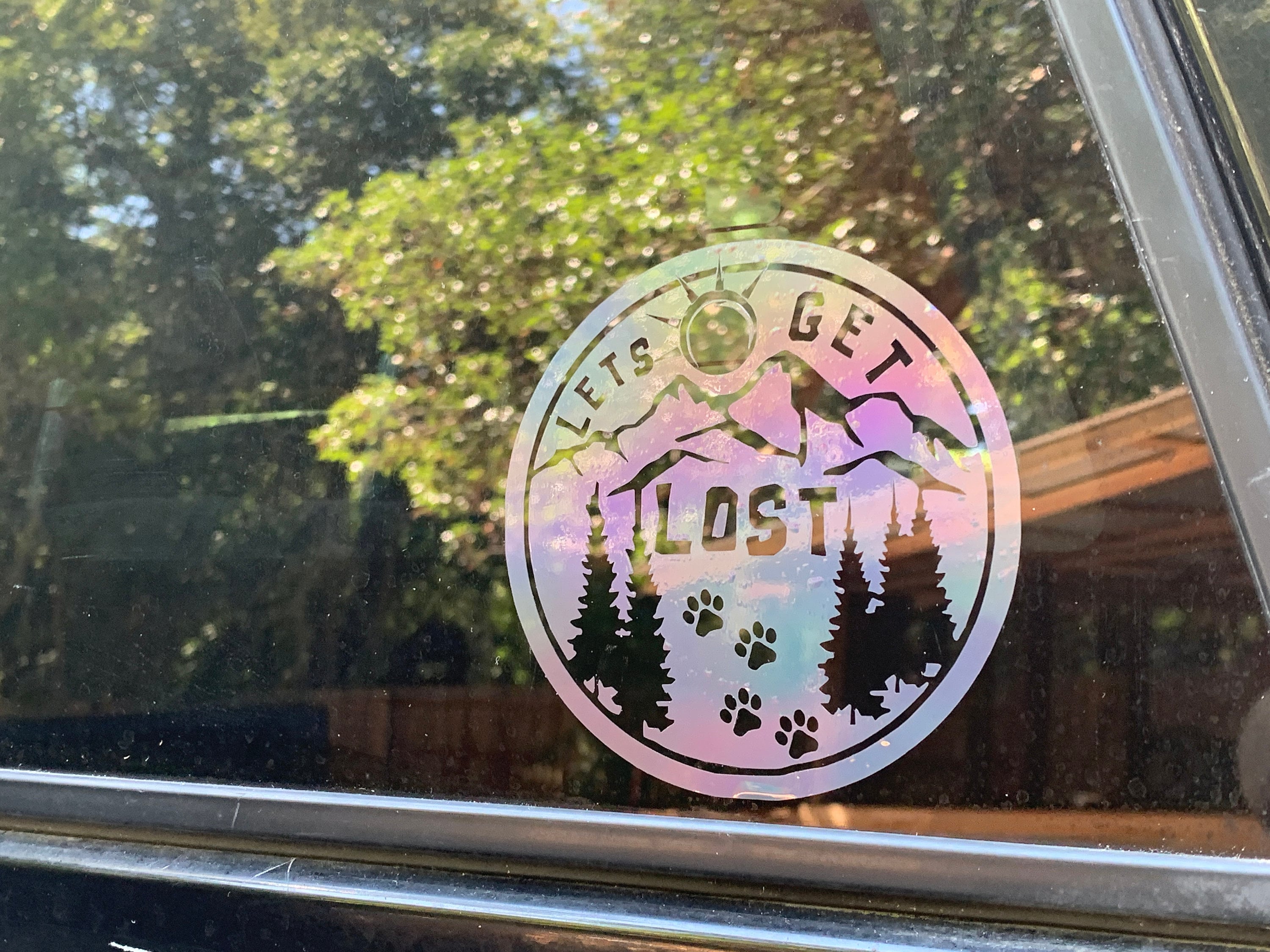 Hiking Decal holographic gray dog Paw lets get lost dogs | Etsy