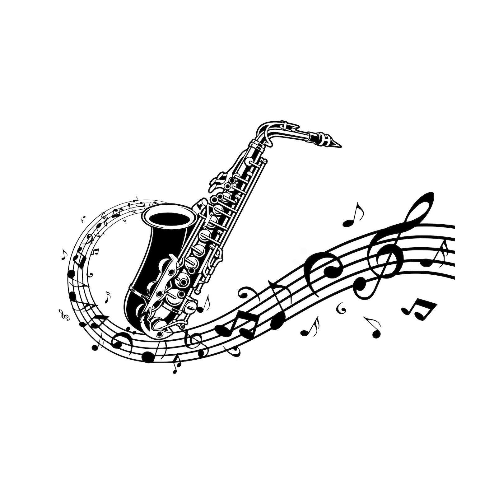 Saxophone Sax Svg Download, Sax Musical Notes Svg, Saxophone Instrument ...
