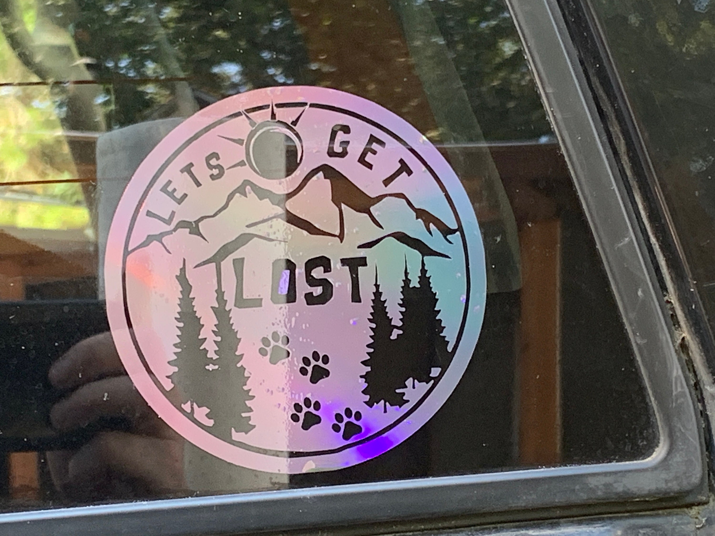 Hiking Decal holographic gray dog Paw lets get lost dogs | Etsy