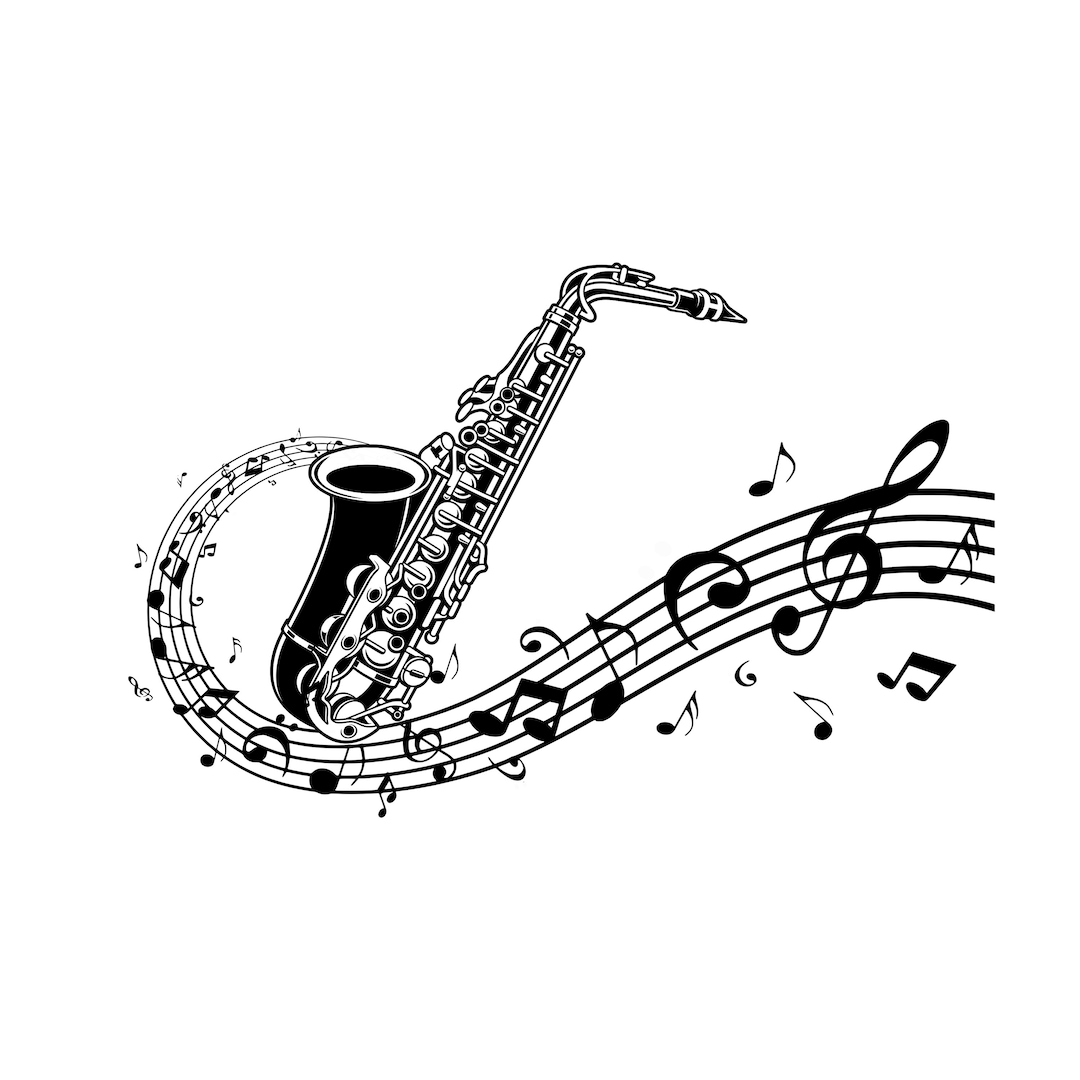 Saxophone Sax Svg Download, Sax Musical Notes Svg, Saxophone Instrument ...