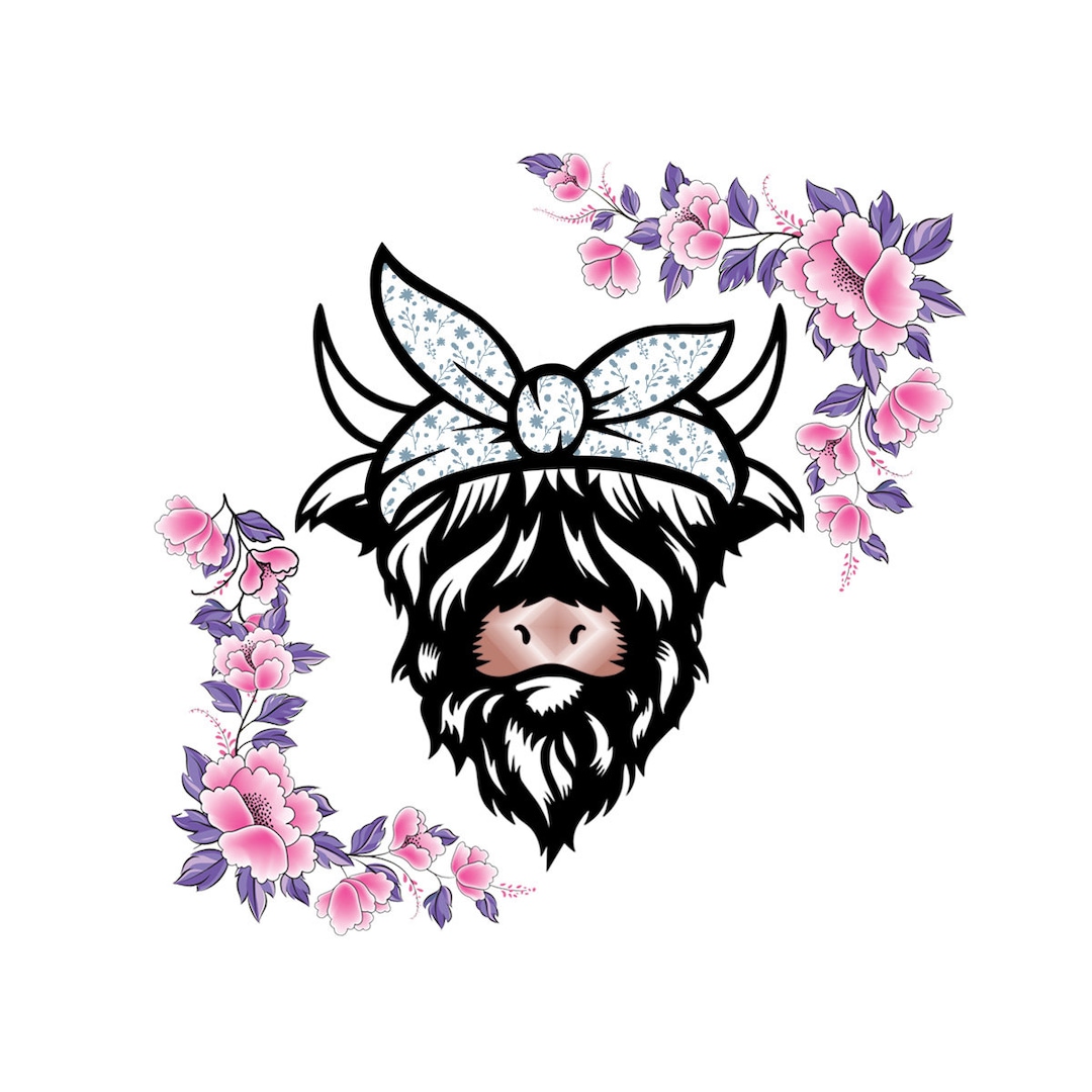 Highland Cow Floral Flower Bandana SVG Download File, Western Design ...
