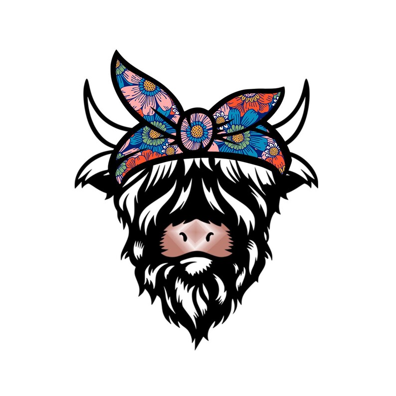 Highland Cow Daisy Bee Bandana SVG Download File, Western Design Cow ...