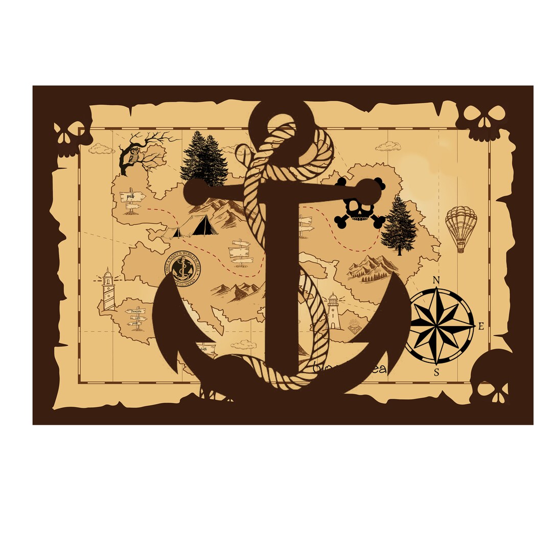 Pirate Treasure Map PNG Jpg Download Cut File Pirate Map Silhouette ...