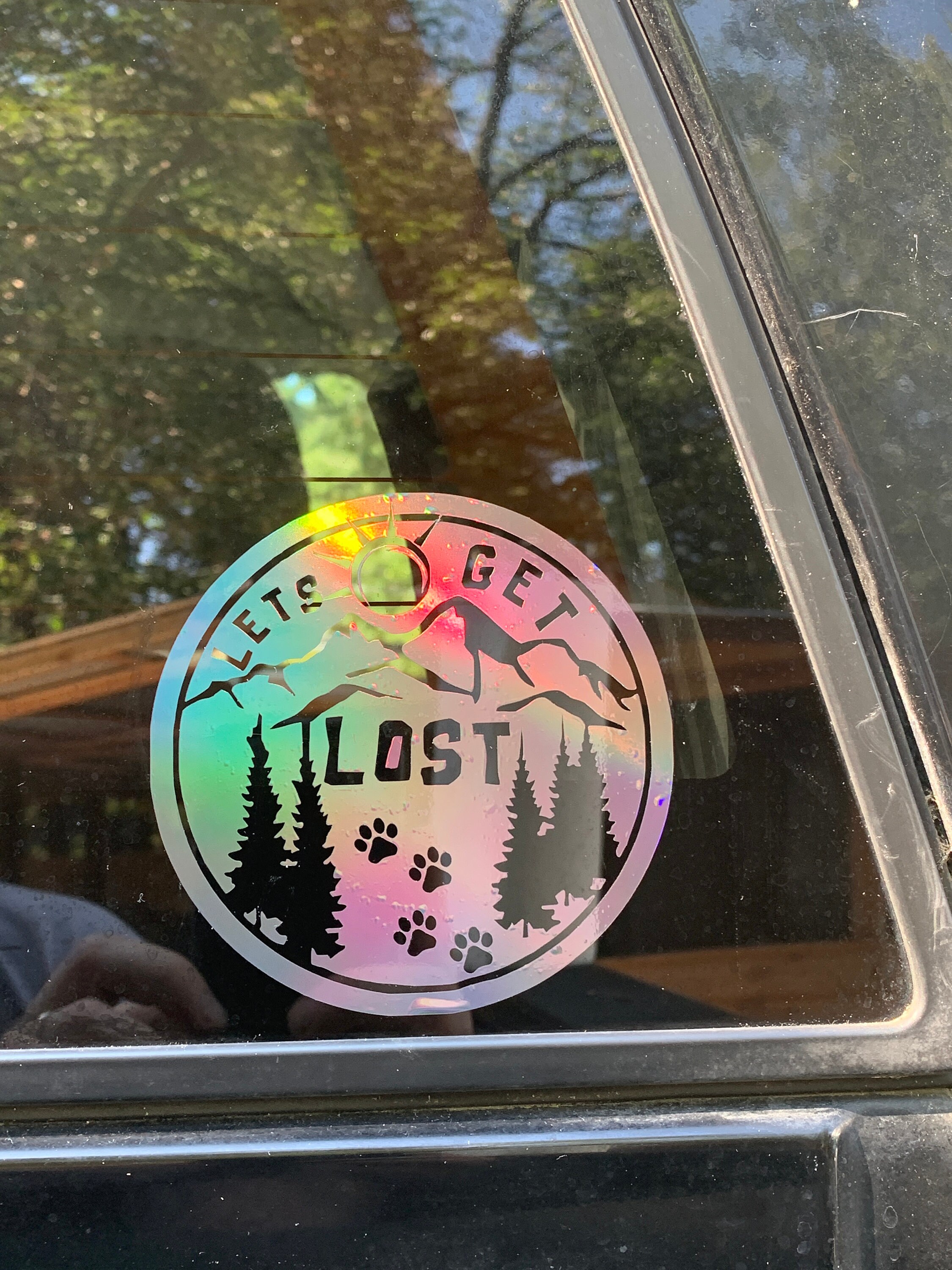 Hiking Decal holographic gray dog Paw lets get lost dogs | Etsy